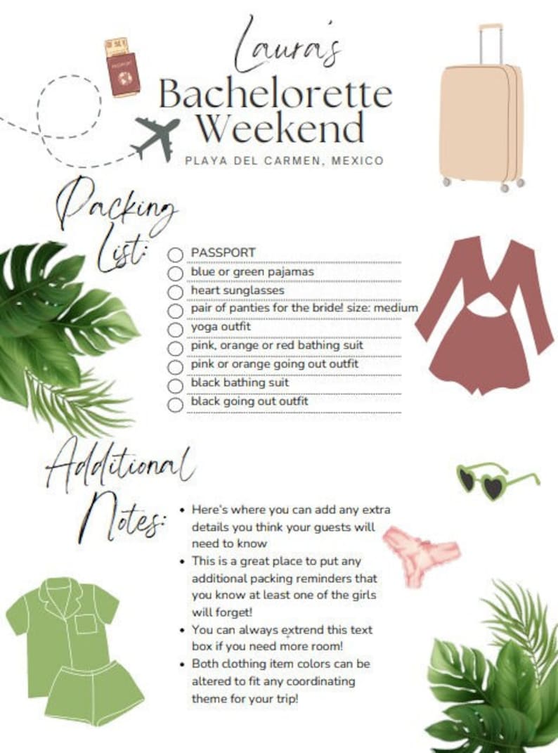 Editable Bachelorette Packing List Template - Etsy