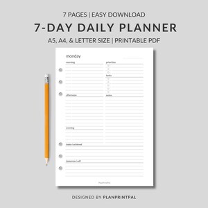 7-day Daily Planner Printable Daily Organizer With Priorities, Tasks ...