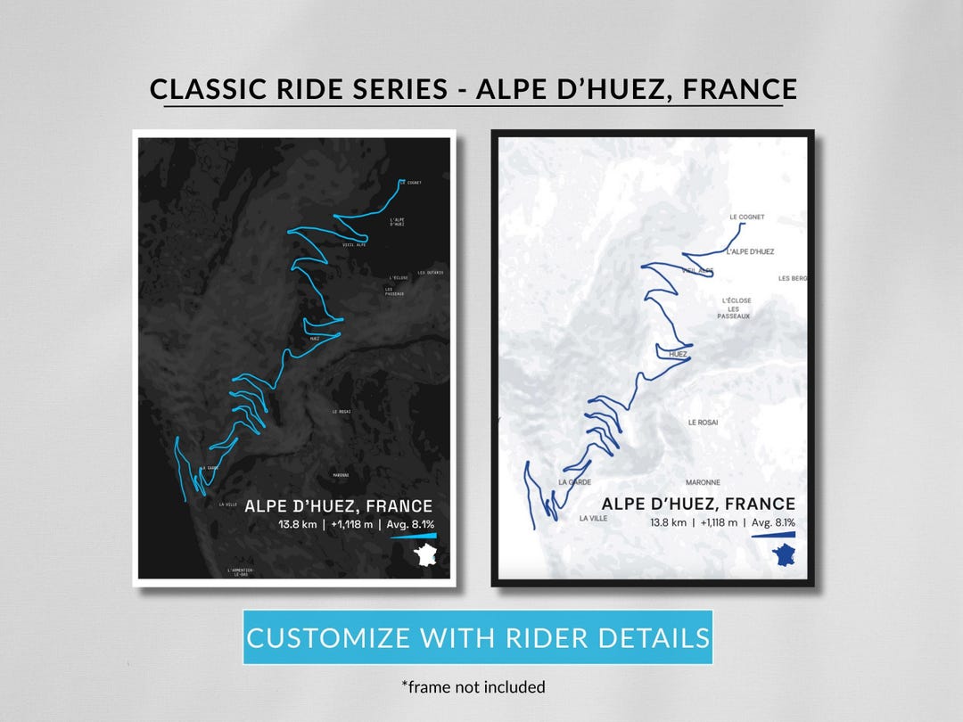 Alpe D'huez Route Art Print | Cycling Route Map | Any Ride ...