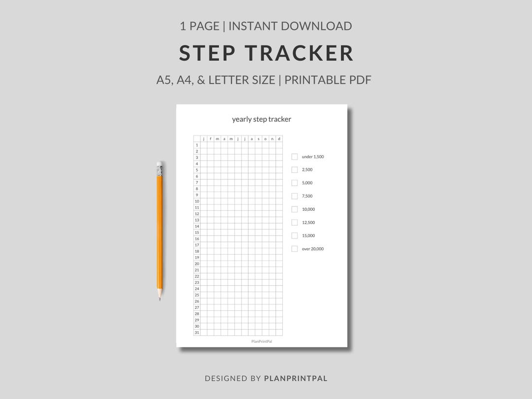 Yearly Step Tracker Printable Yearly Tracker Coloring Template A4/a5 ...