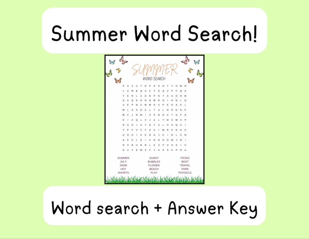 Word Search, Printable Download, Summer Fun, for Kids, Adults ...