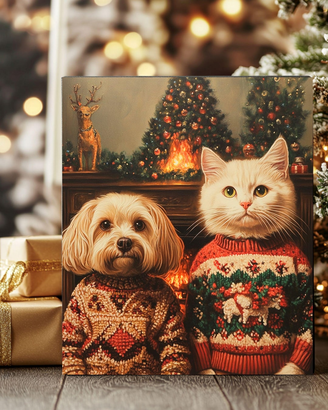 Christmas Pet Portrait, Christmas Animal Painting, Pet Christmas Gift ...