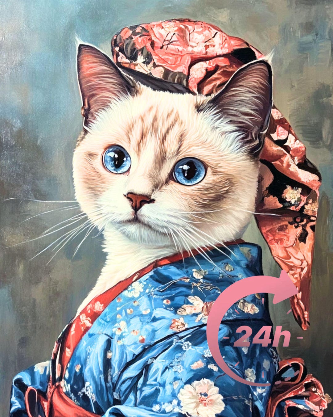 Geisha Cat Portrait From Photo, Japanese Style Pet Portrait, Pet ...