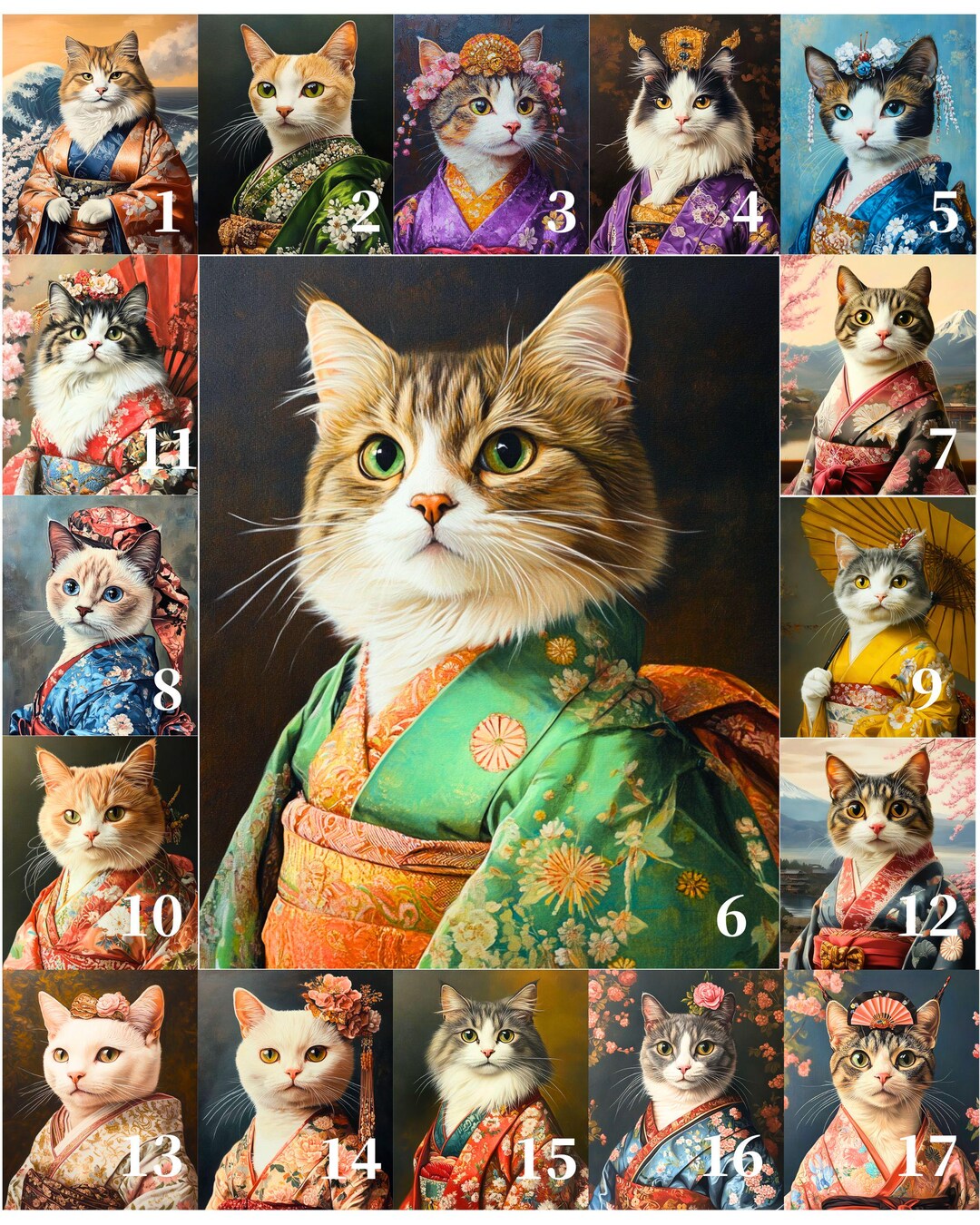 Geisha Cat Portrait From Photo, Japanese Style Pet Portrait, Pet ...