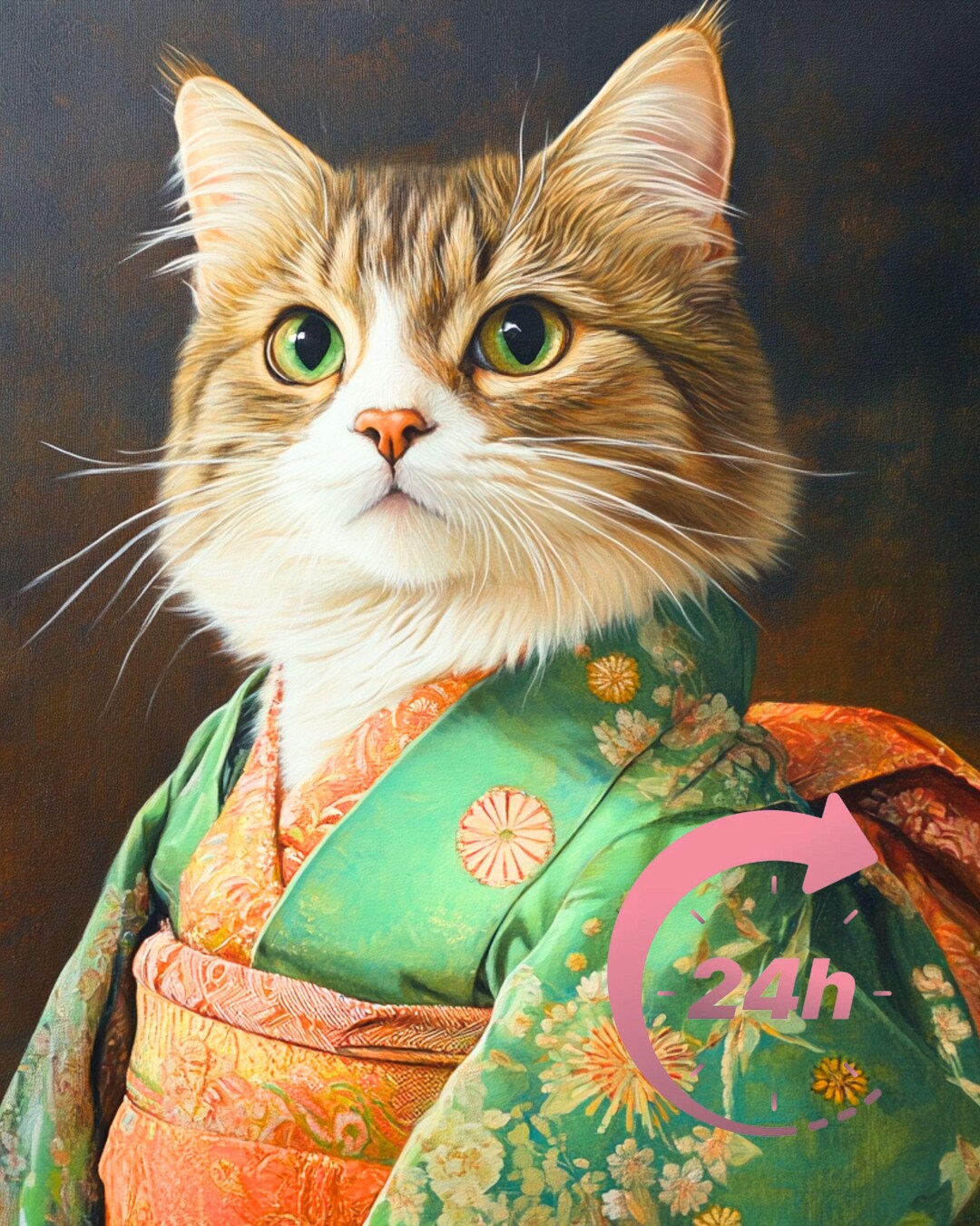 Geisha Cat Portrait From Photo, Japanese Style Pet Portrait, Pet ...
