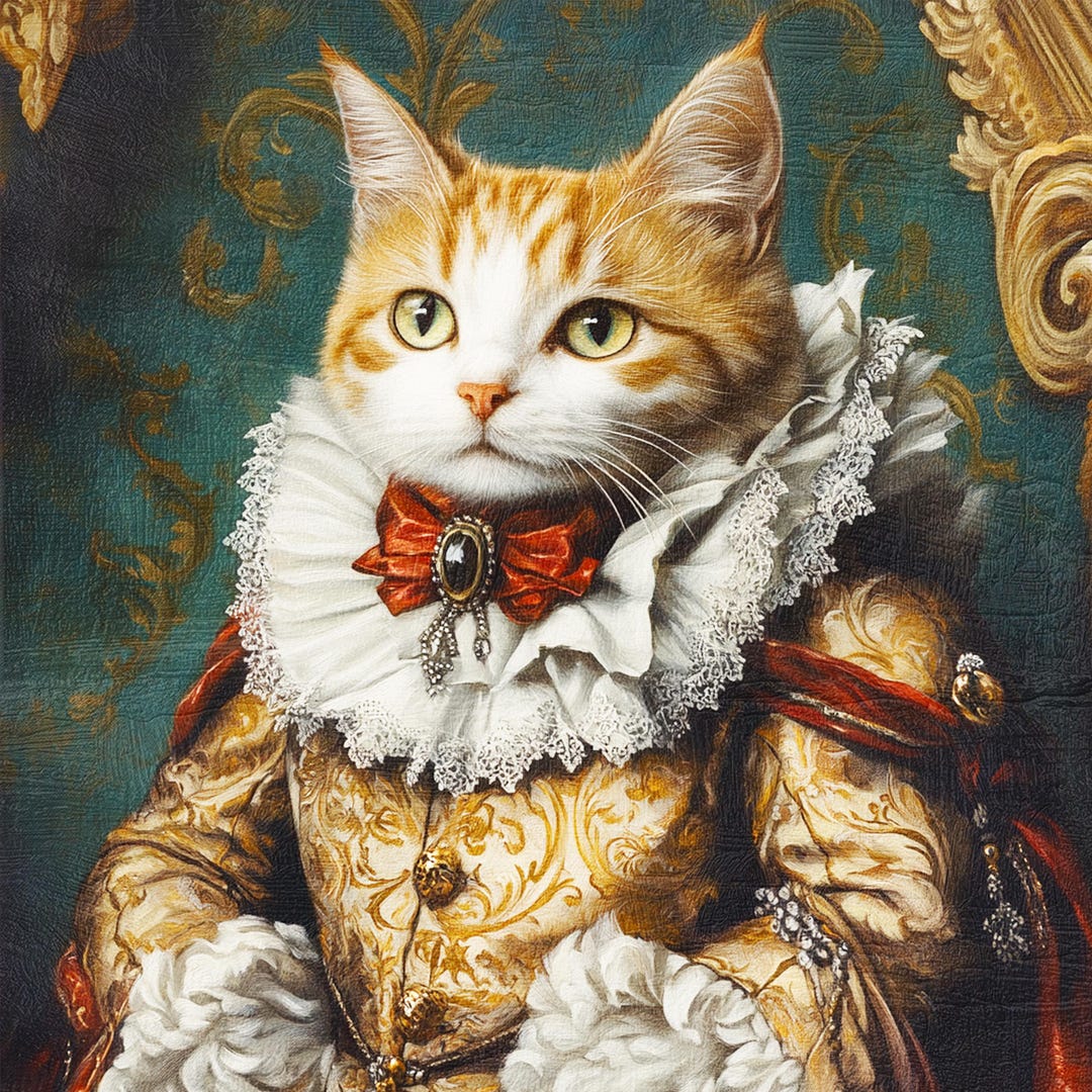 Custom Royal Cat Portrait, Renaissance Cat Portrait From Photo, Pet ...
