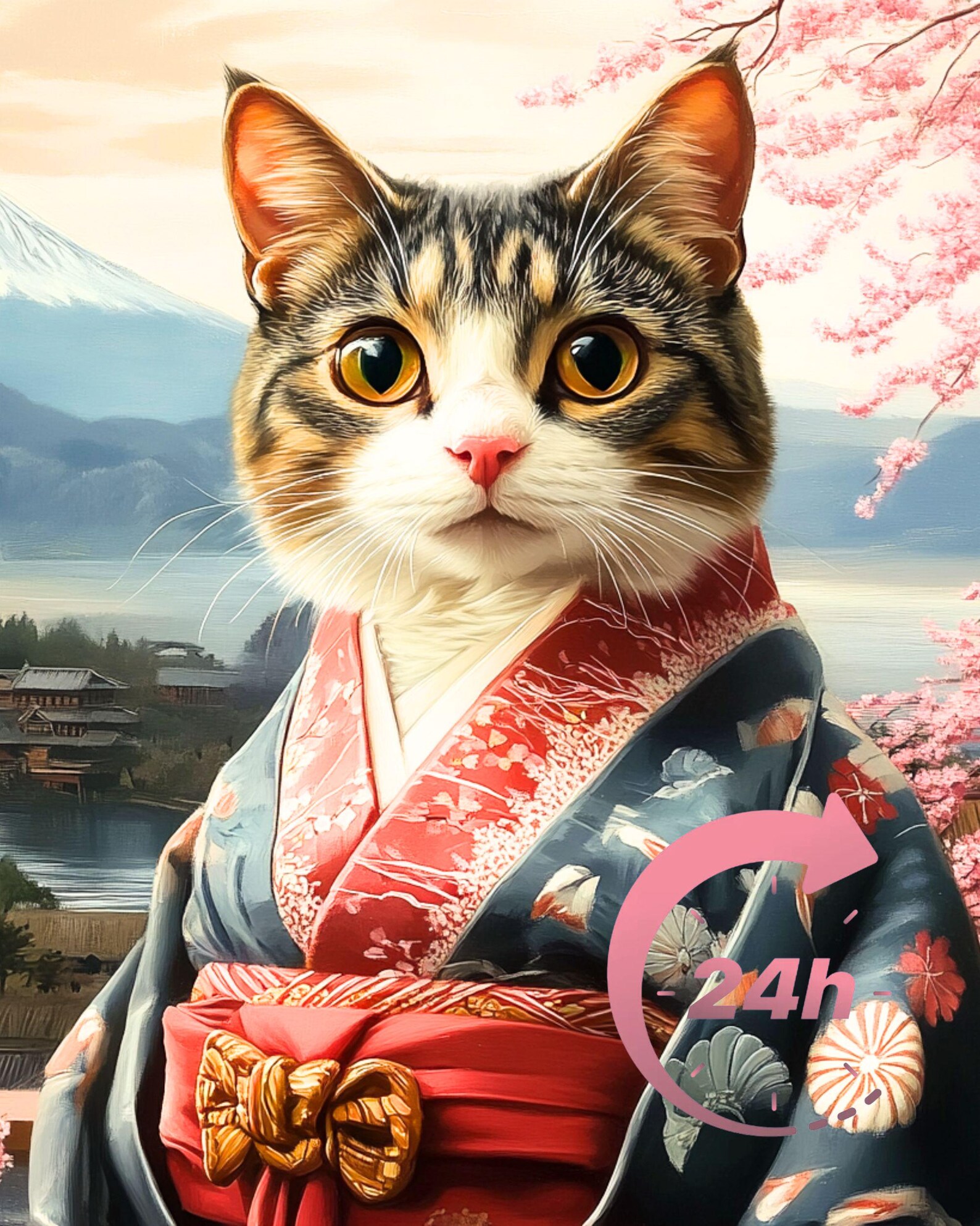 Geisha Cat Portrait From Photo, Japanese Style Pet Portrait, Pet ...