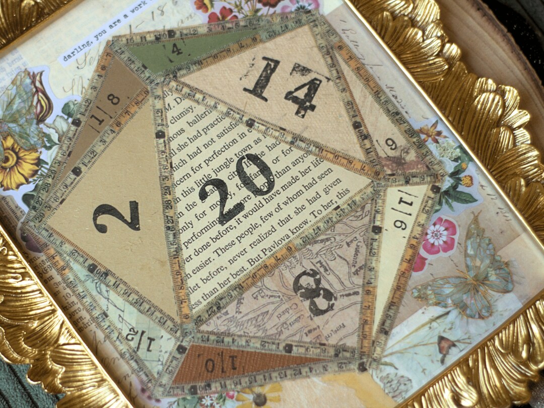 D20 Collage Art, Vintage Inspired Paper Art, Wall Decor, Maximalist Art ...