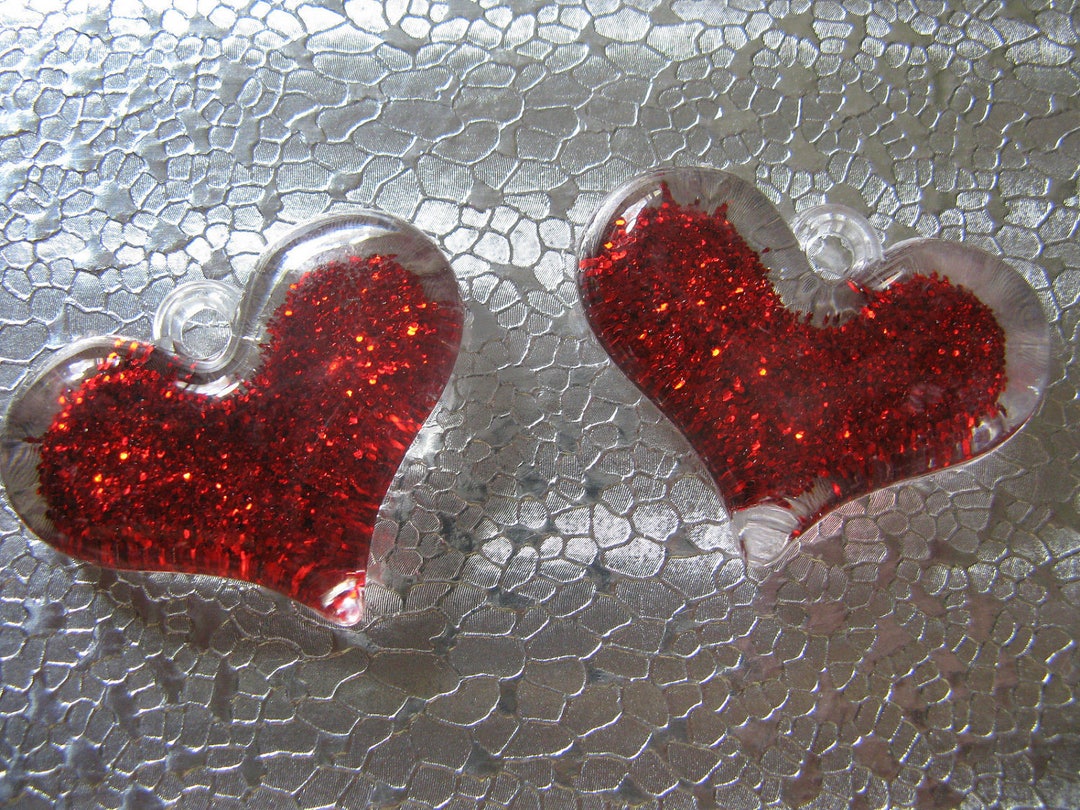 Red Glitter Heart Charm 2 Charms 40mm X 30mm - Etsy