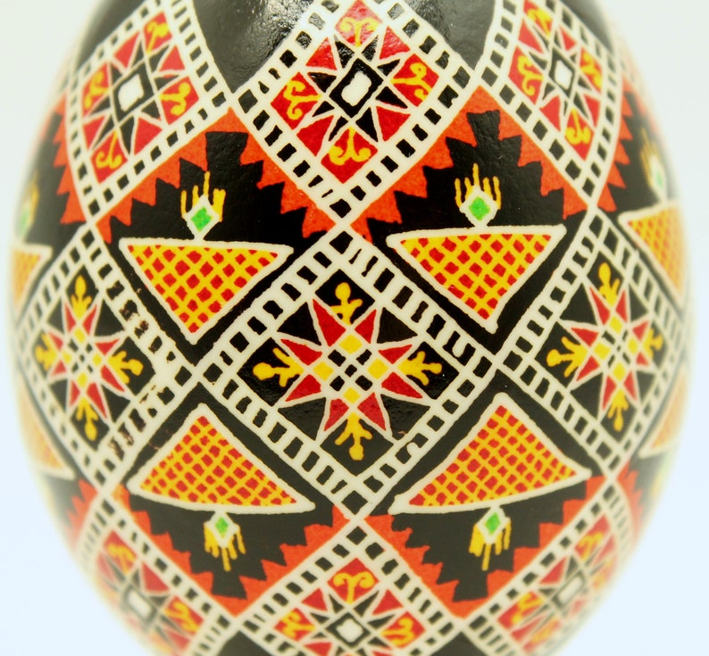 Orange and Black Pysanky Egg With Stand, Ukrainian Easter Egg, Batik ...