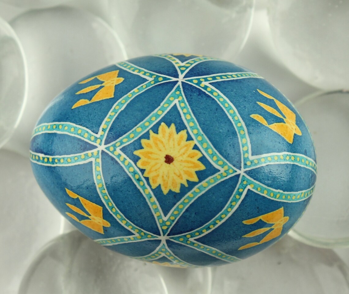 Sunflowers and Tryzub Pysanka Yellow and Blue Ukrainian | Etsy