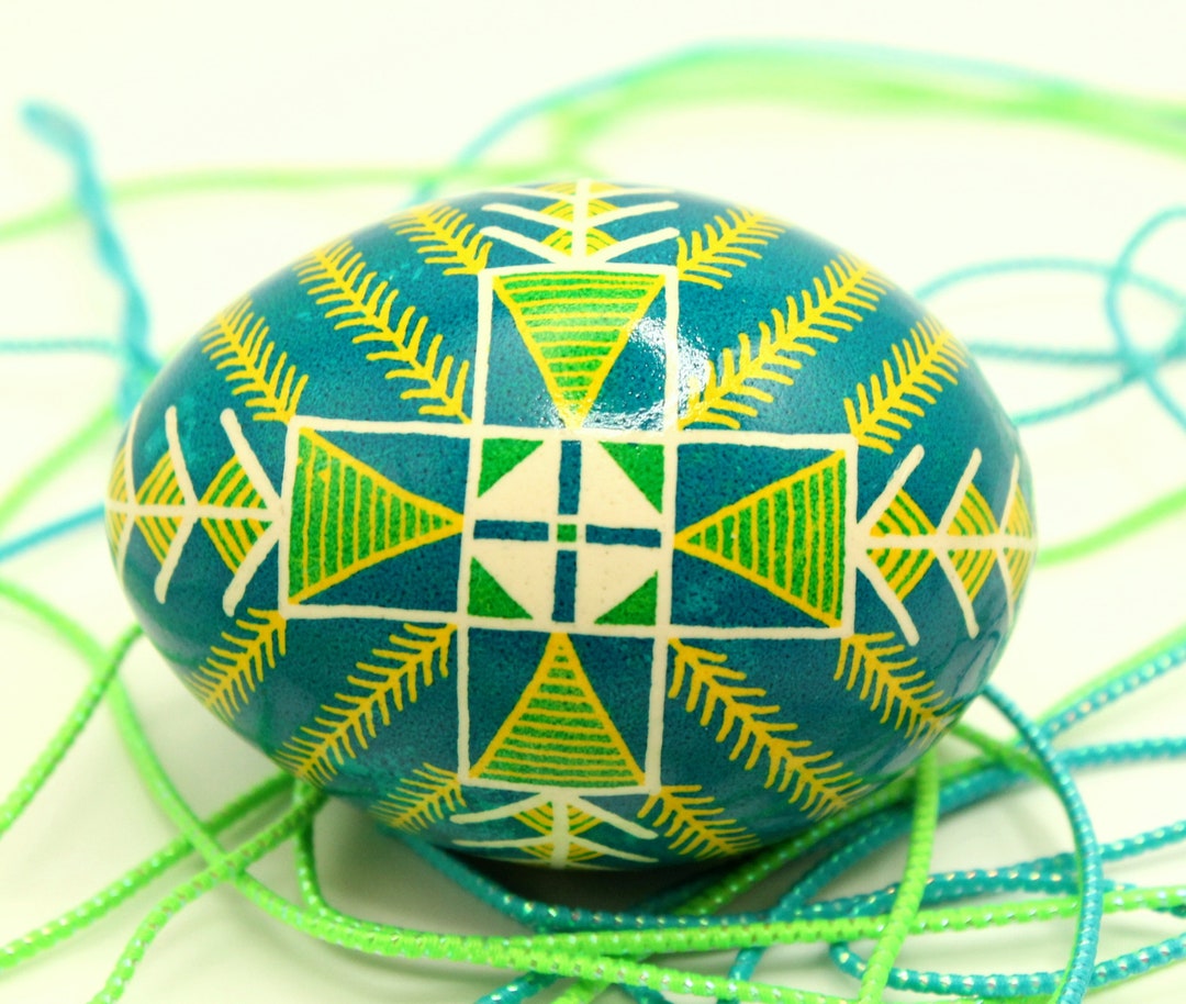 Blue, Green and Yellow Pysanka, Pysanky Gift, Ukrainian Easter Egg ...