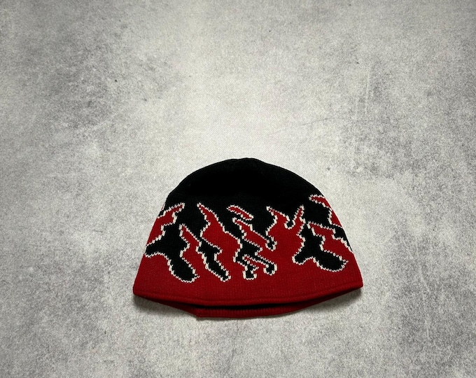 Vintage 2000s Flame Fire Inferno Beanie Hats Y2K Style Avant-garde ...