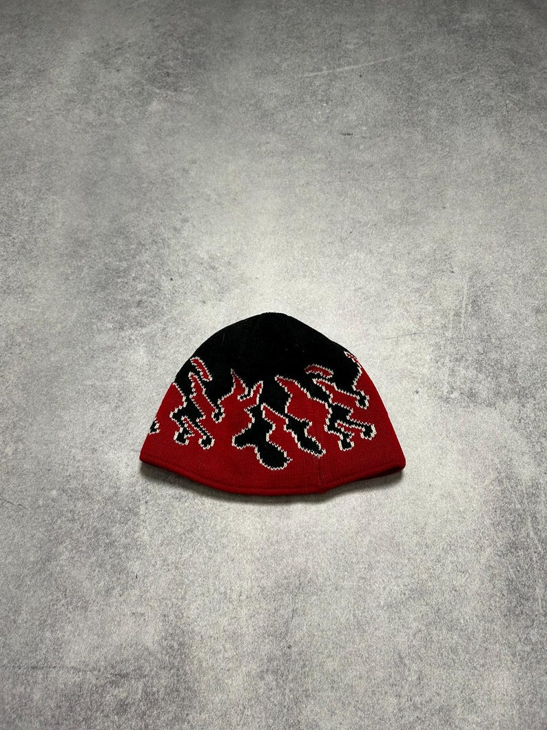 Vintage 2000s Flame Fire Inferno Beanie Hats Y2K Style Avant-garde ...