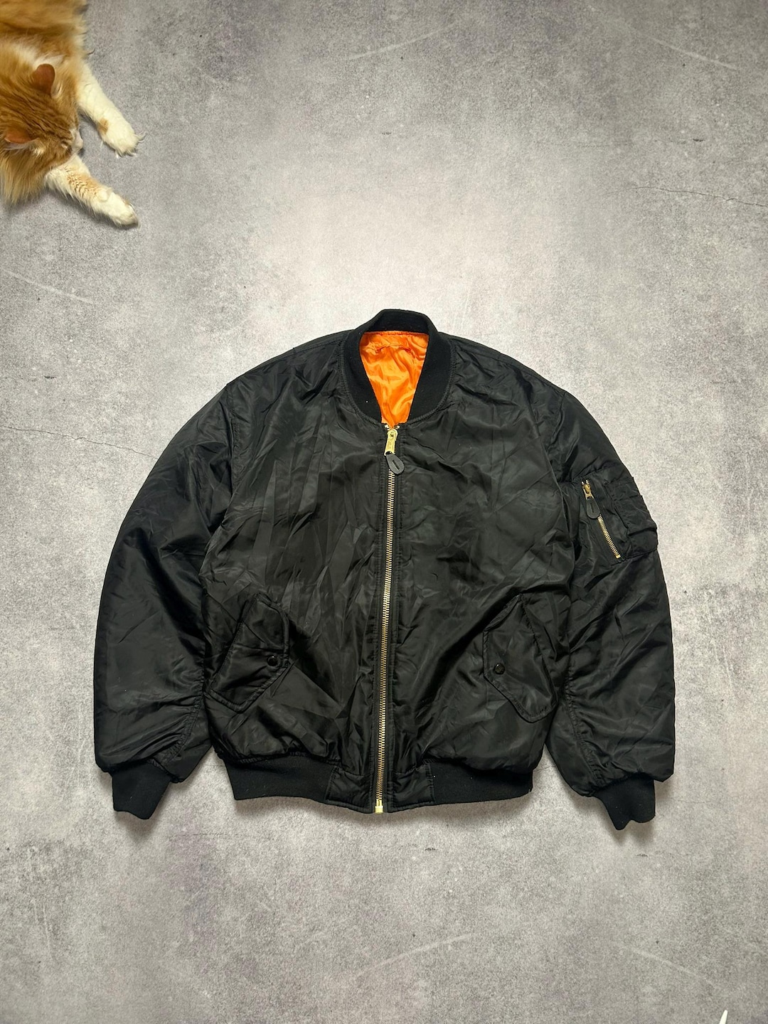 Vintage Flyer's Jacket Black Intermediate MA-1 Aviation Size Xlarge Men's Retro USA AIR Force ...