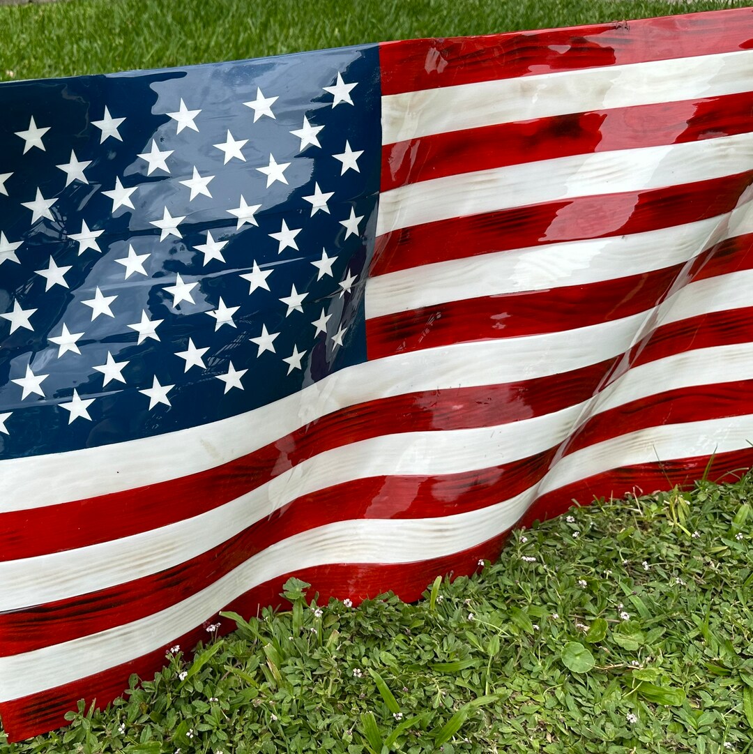 3D Wavy Rustic Wooden American Flag, Waving American Flag, Charred ...