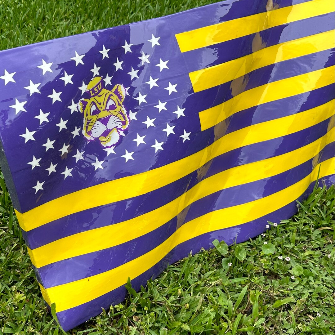 Handcrafted Custom Wood Flag, Waving LSU Flag, LSU Tigers Wooden Flag ...