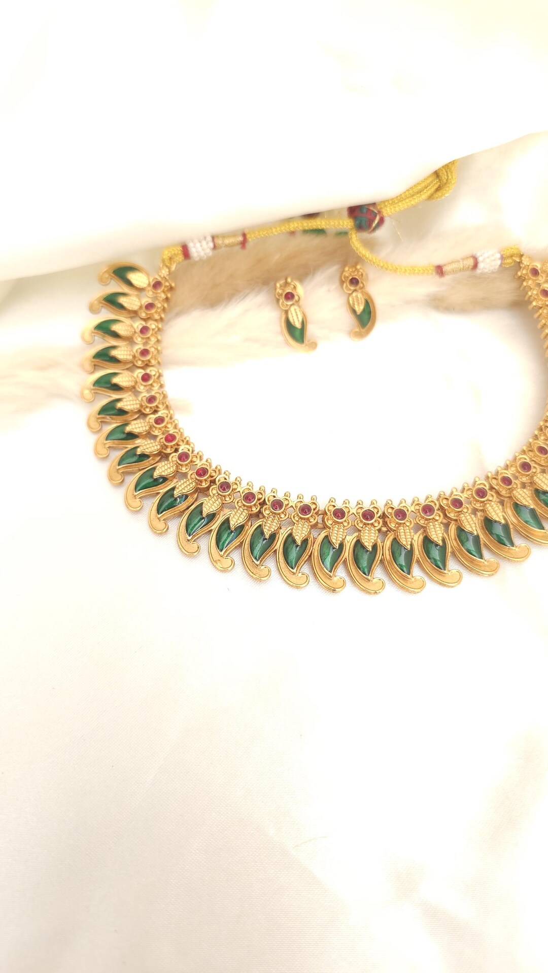 Traditional South Indian Mala, Temple Collection, Green and Red Stone ...