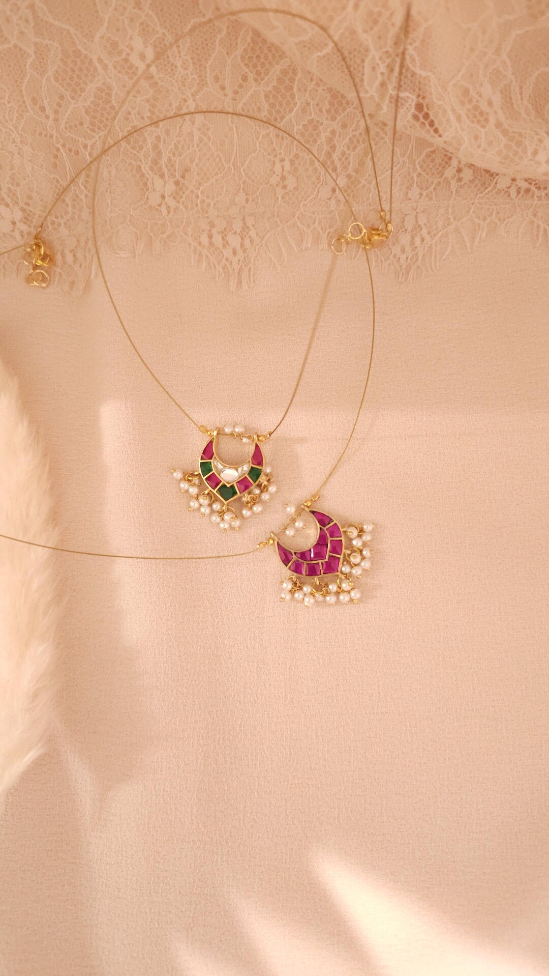 Traditional South Indian Temple Necklace With Ruby and Pearl Accents ...