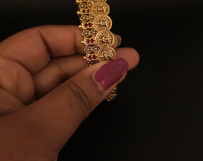 Lakshmi Kasu Coin Bangle, Antique Temple Jewellery With Ruby Stones ...