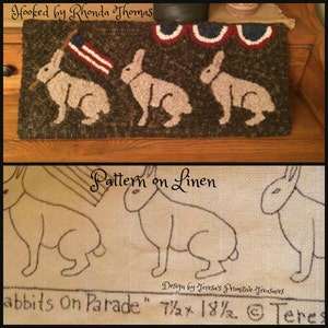 Hooked Rug Pattern on Linen Rabbits on Parade - Etsy