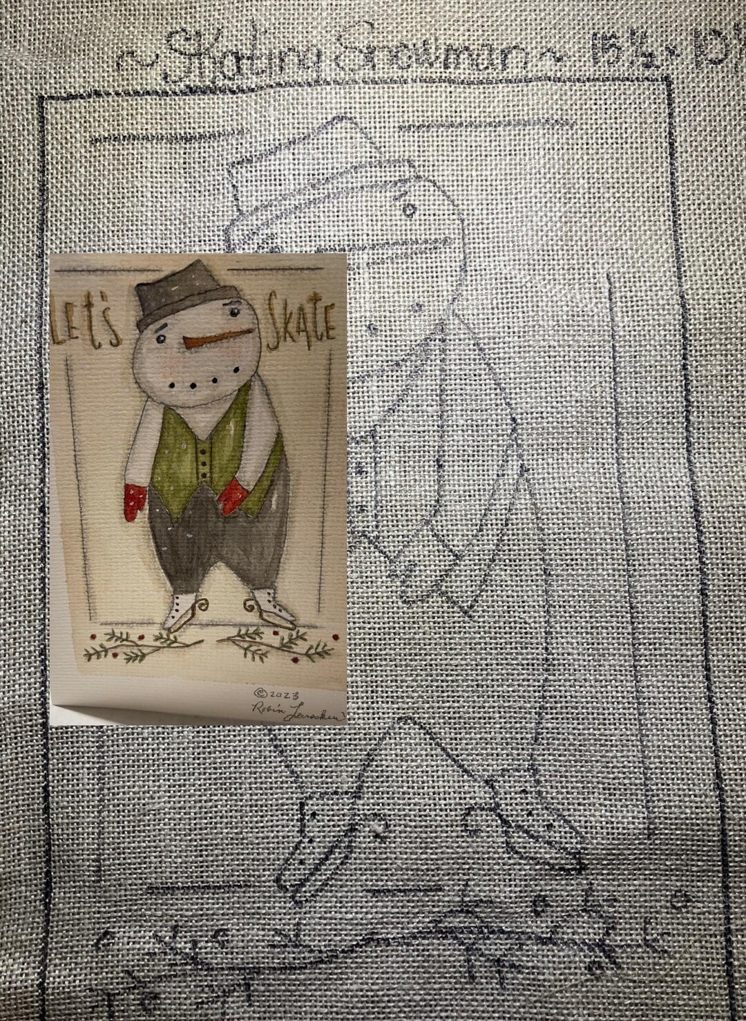 Hooked Rug Pattern on Linen Skating Snowman - Etsy