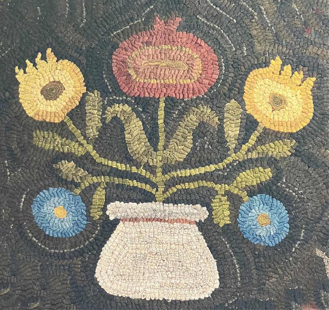 Hooked Rug Pot of Flowers Pattern Hand Drawn on Linen - Etsy