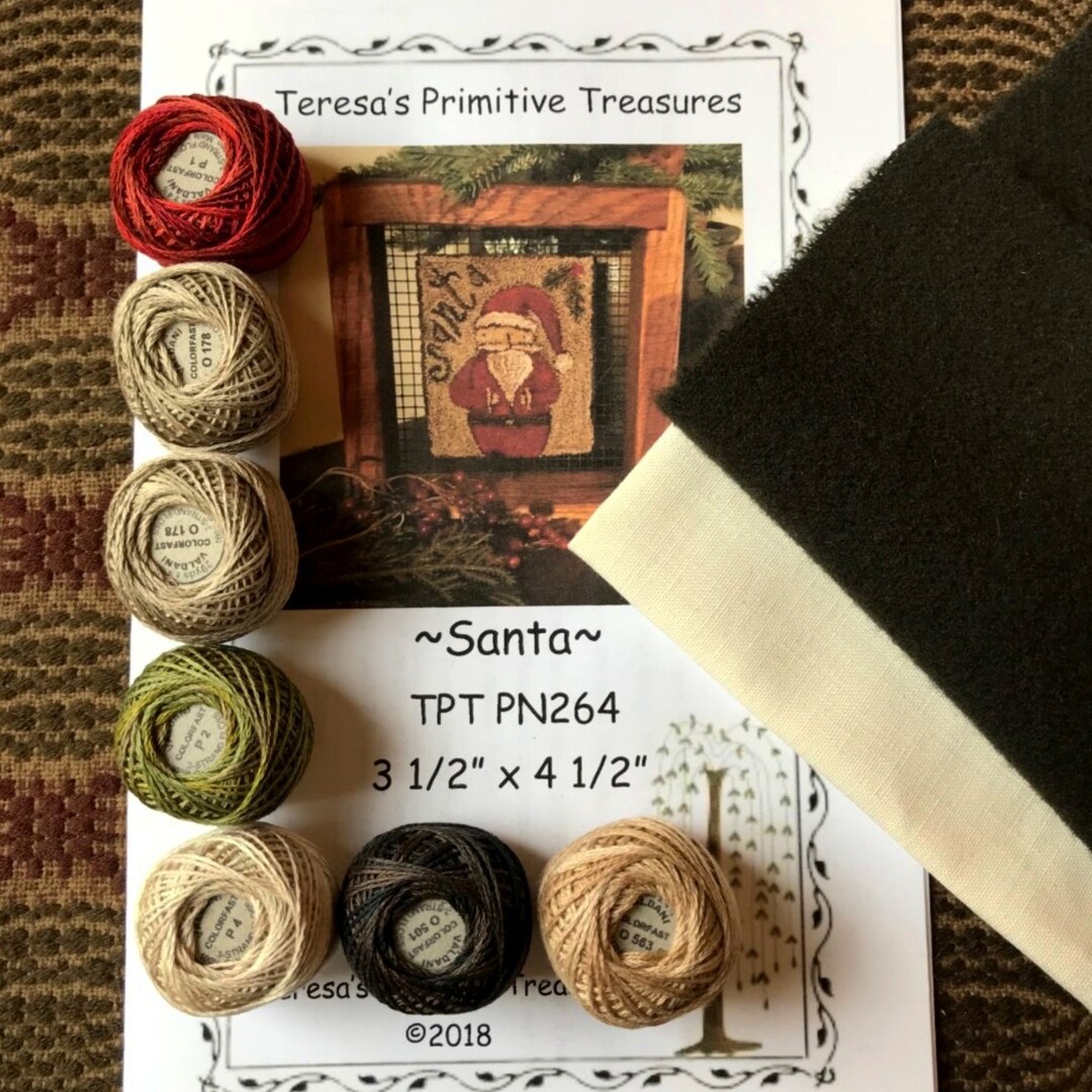 PN264 Santa Punch Needle Kit Weavers Cloth Wool Pattern Valdani Threads ...