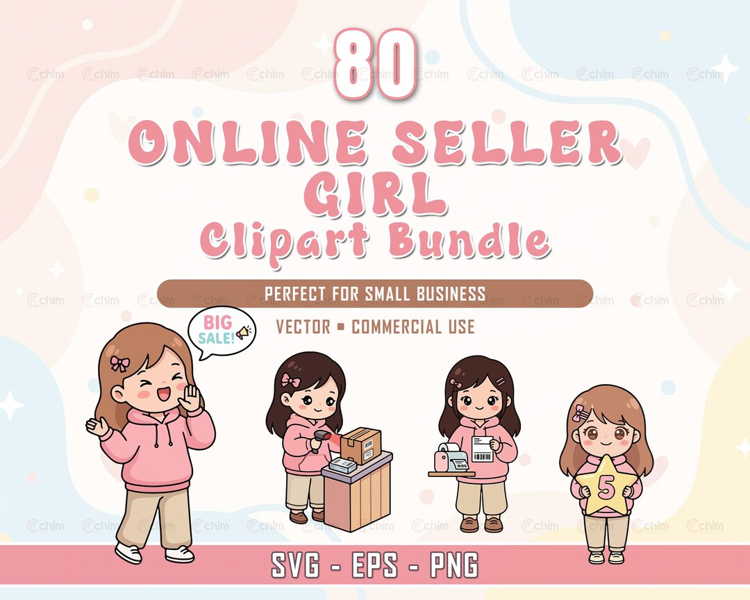 Online Seller Clipart Bundle, Small Business Owner PNG SVG EPS, Kawaii ...