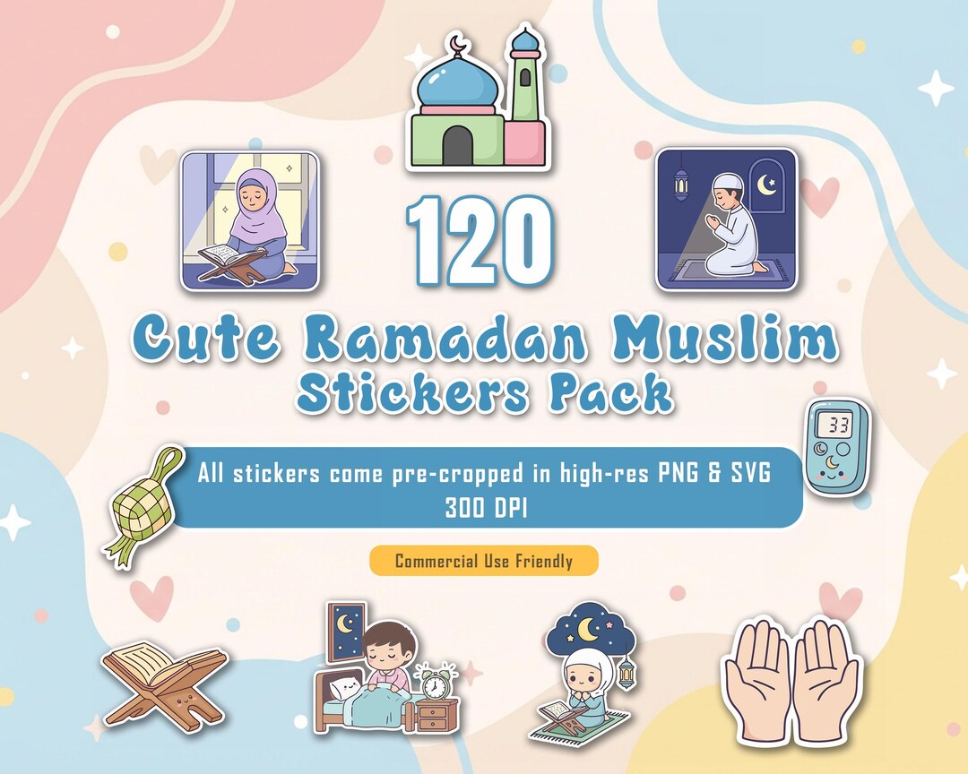 Ramadan Muslim Sticker Set | 120 PNG & SVG Stickers Islamic Digital for ...