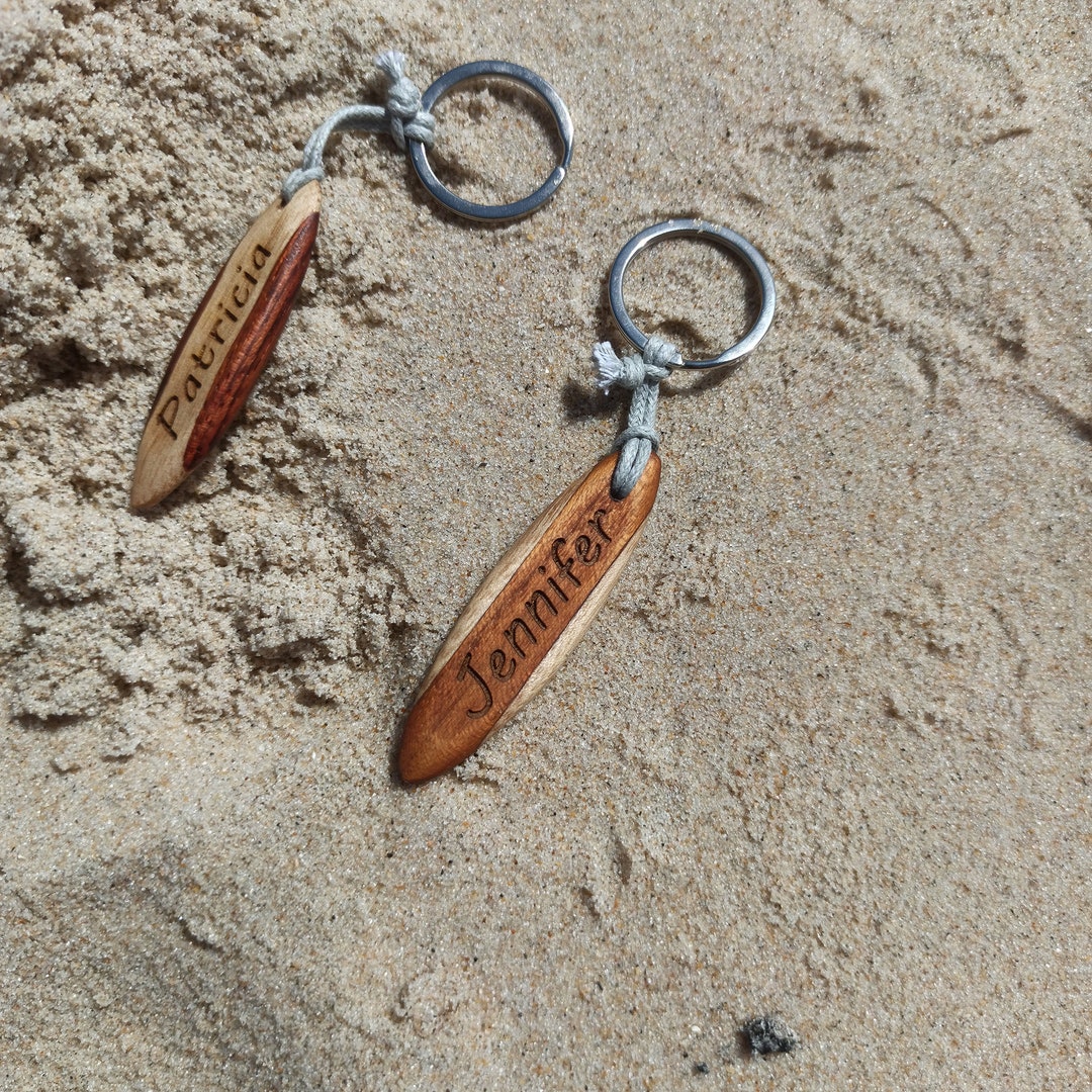 Personalized Surf Keychain Name Sign Lazer Engreved Wood Bag Charm ...