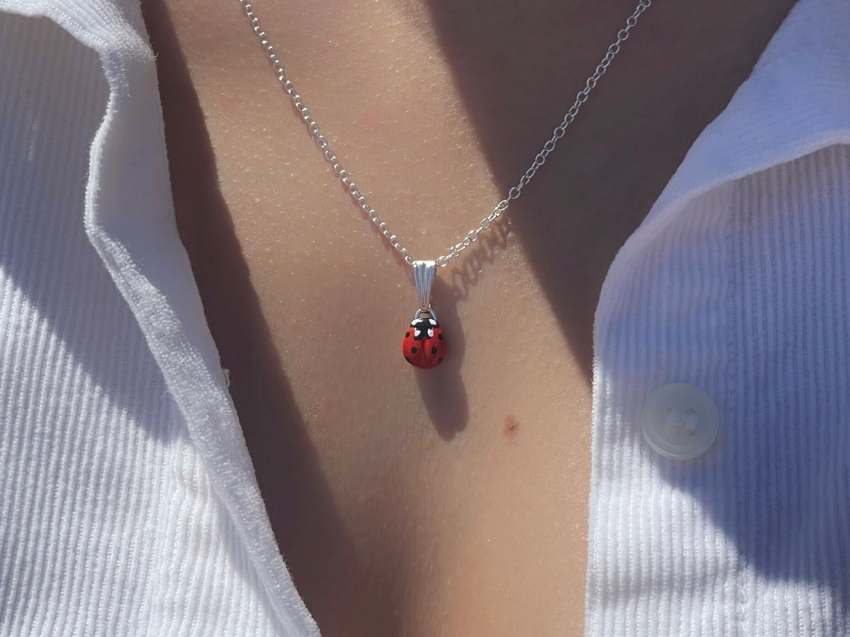 Ladybug Pendant Necklace Ladybird Layering Necklace Red Silver - Etsy
