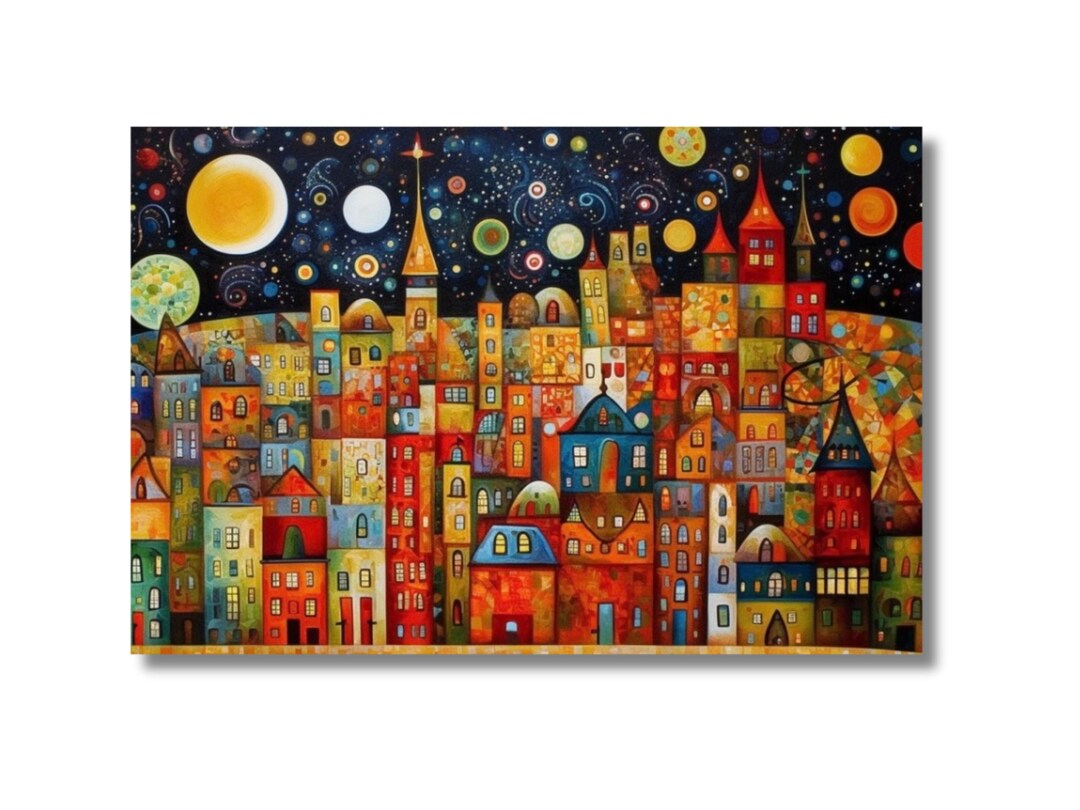 Red City Light Stretched Canvas | Original Cityscape Wall Art ...