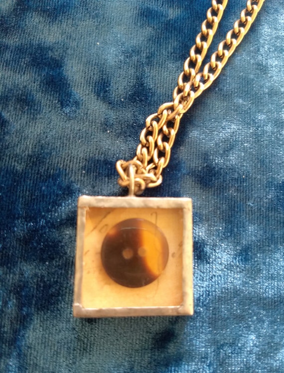 Handmade button art pendant on chain - Gem