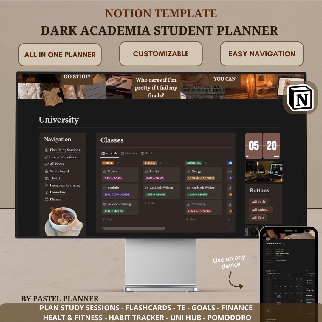 Dark Academia Notion Template | Notion Student Planner | Notion ...
