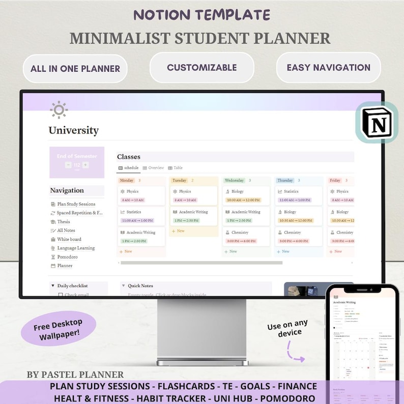 Minimalist Notion Template | ADHD Student Planner | Notion Academic ...