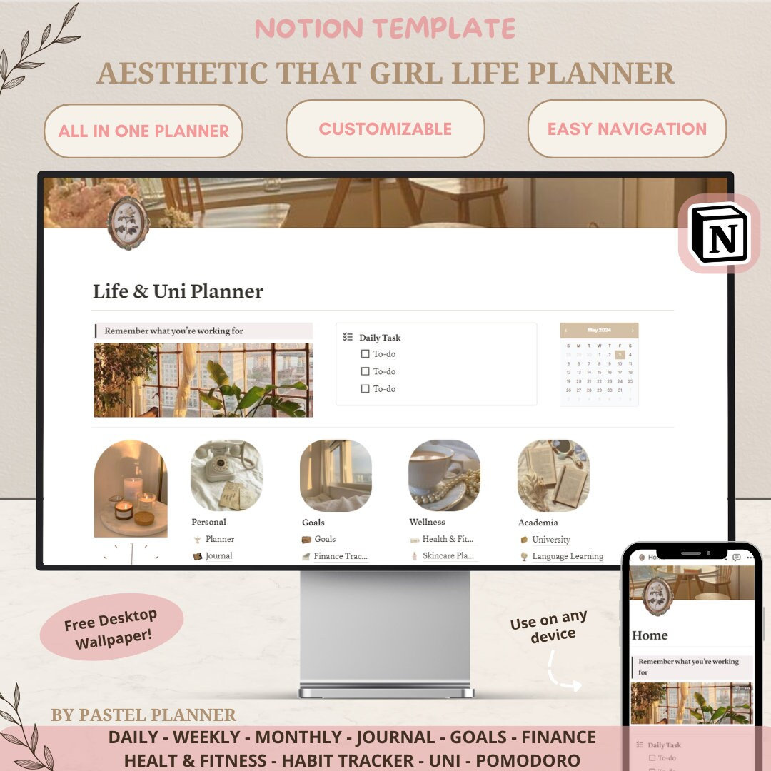 Notion Template Life Planner, Aesthetic Student Planner, That Girl All ...