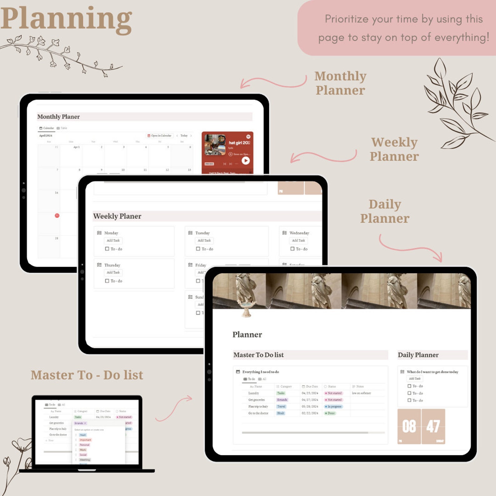 Notion Template Life Planner, Aesthetic Student Planner, That Girl All ...