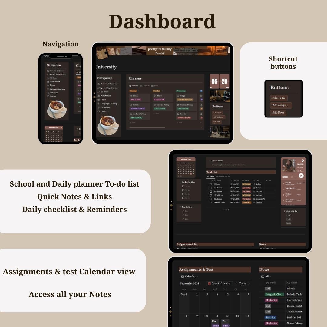 Dark Academia Notion Template | Notion Student Planner | Notion ...