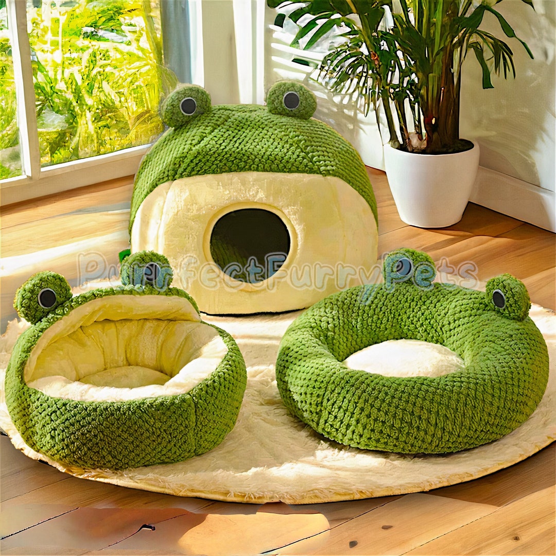 Cute Cat Cave Frog Bed, Cozy Frog Cat Bed, Comfy Bed for Cat, Fluffy ...