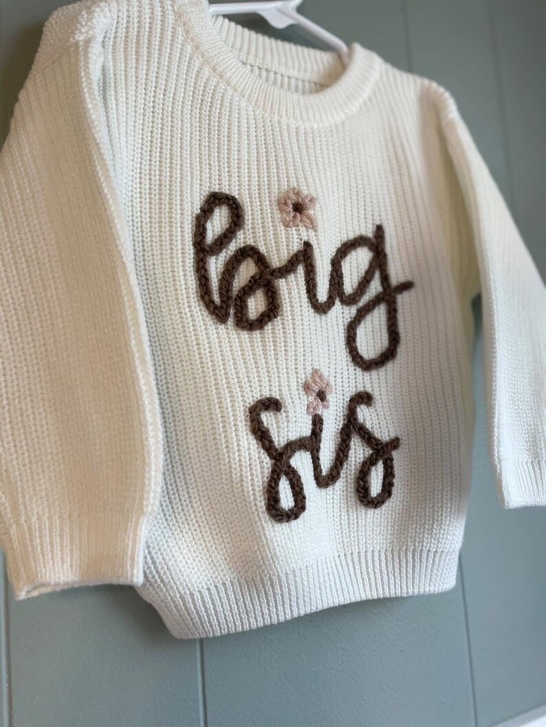 Big Sis Chunky Oversized Knit Sweater Hand Embroidered “big Sis” ONLY Announcement Personalized ...
