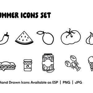 Summer Food Icon Set | 10 Hand Drawn Icons Available as ESP, PNG, JPG ...