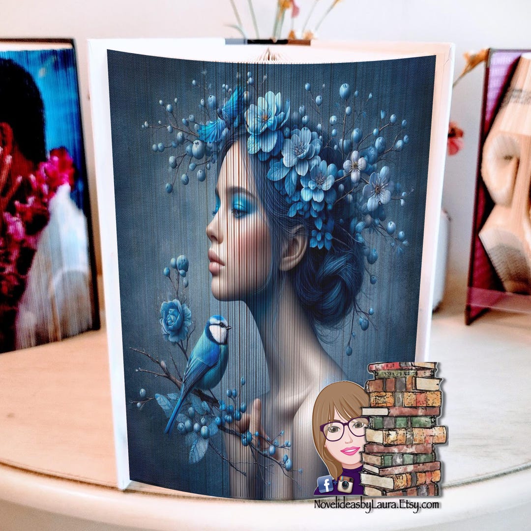 Blue Bird Girl - Inksaver, Fore-edge Photo Strip Book Art, Housewarming ...