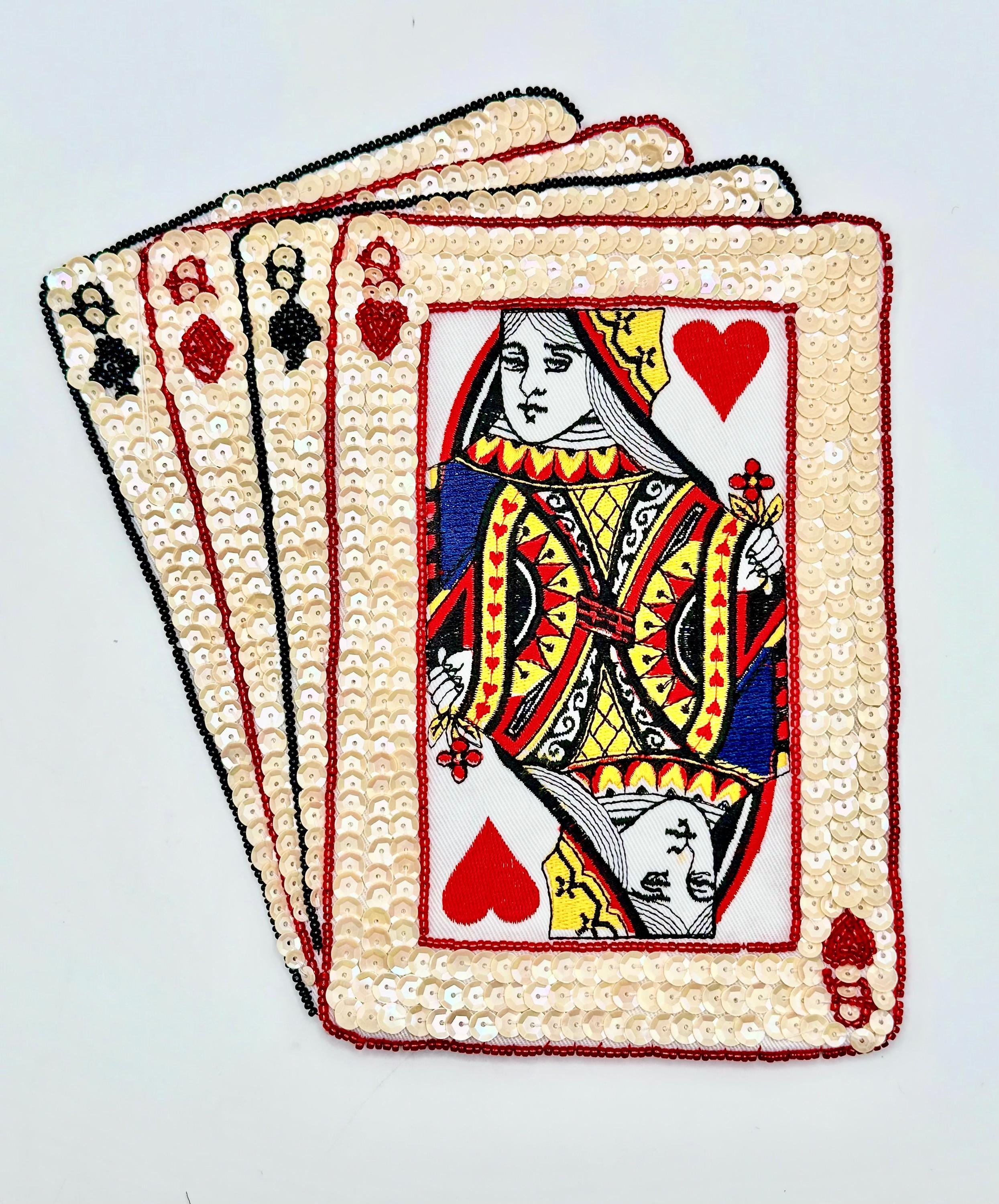 Handmade Playing Cards Appliqué of Four Queens With Embroidered Center ...