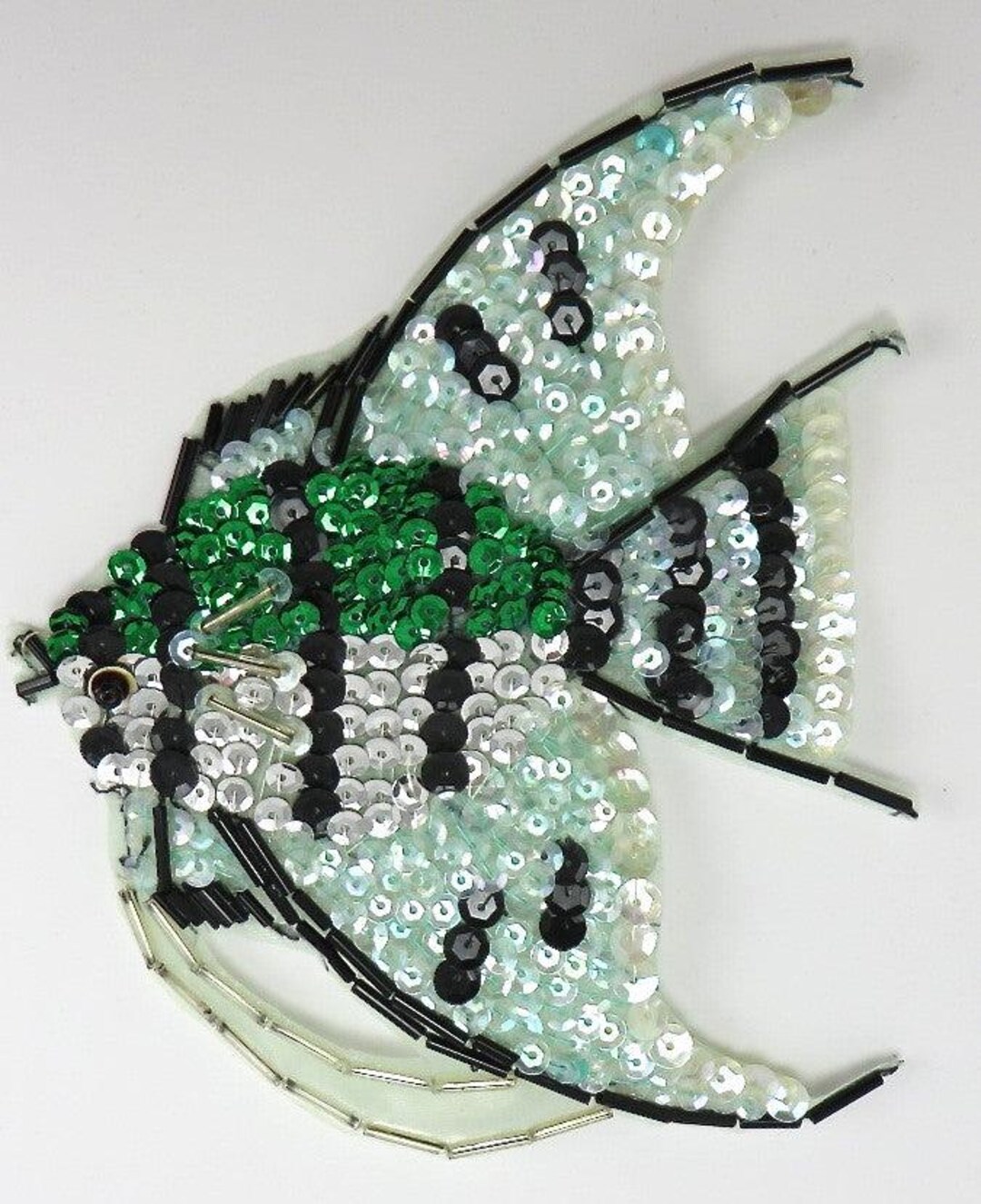 Fish With Green and Silver Sequins 6.5" X 5" - Etsy