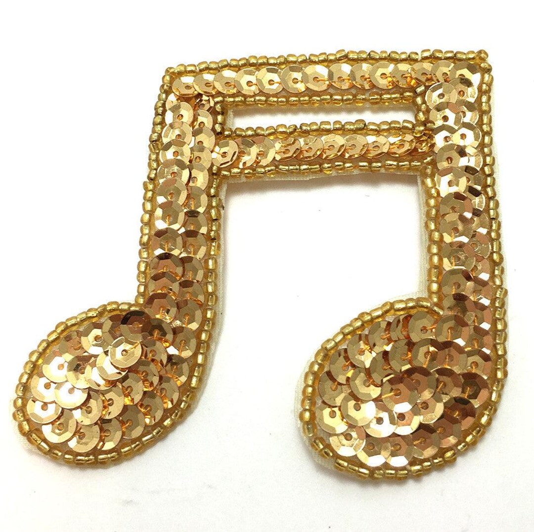 Double Musical Note Appliqué With Gold Sequins and Beads 3" X 2.75” - Etsy
