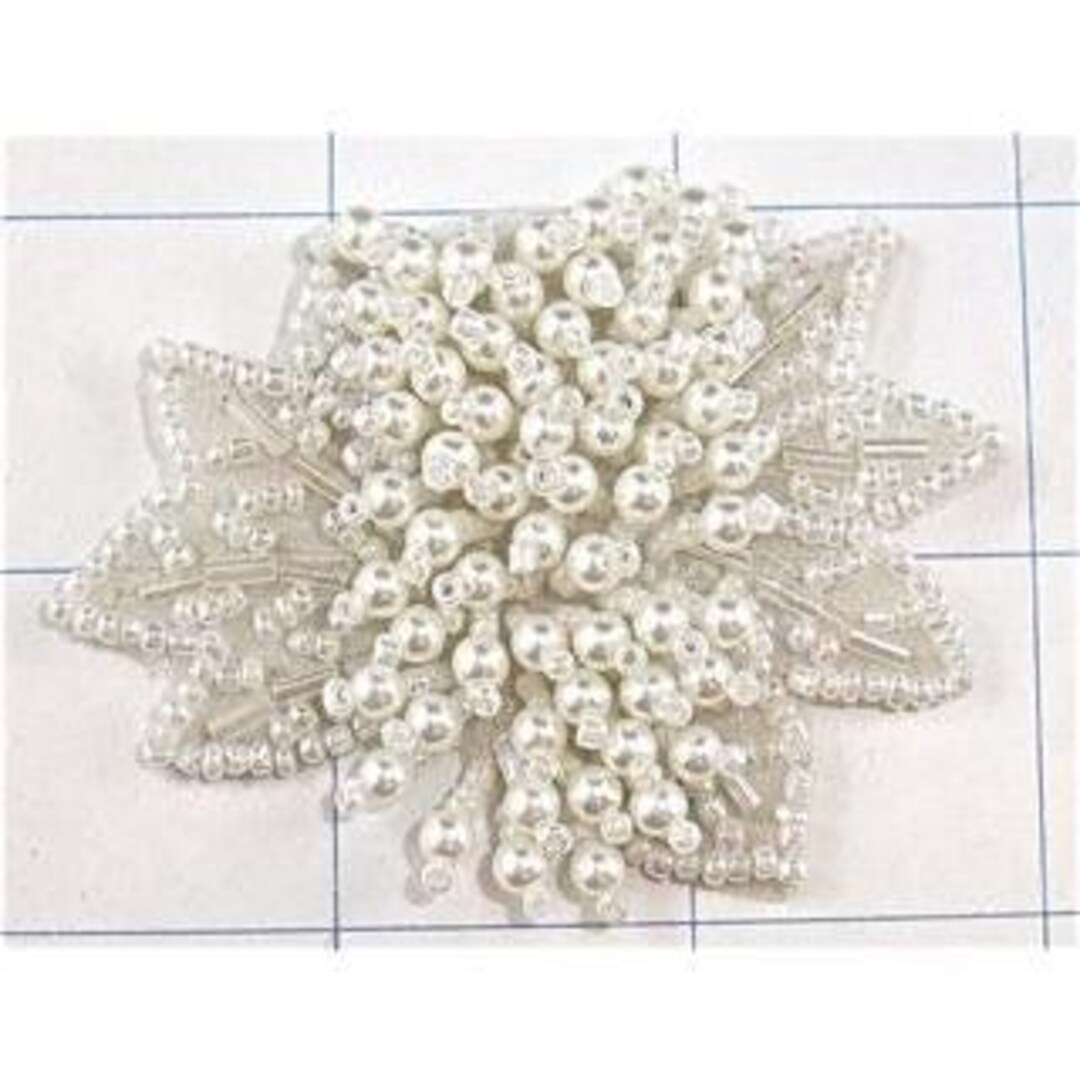 Epaulet White Beaded Flower With Pearls 2.5" - Etsy