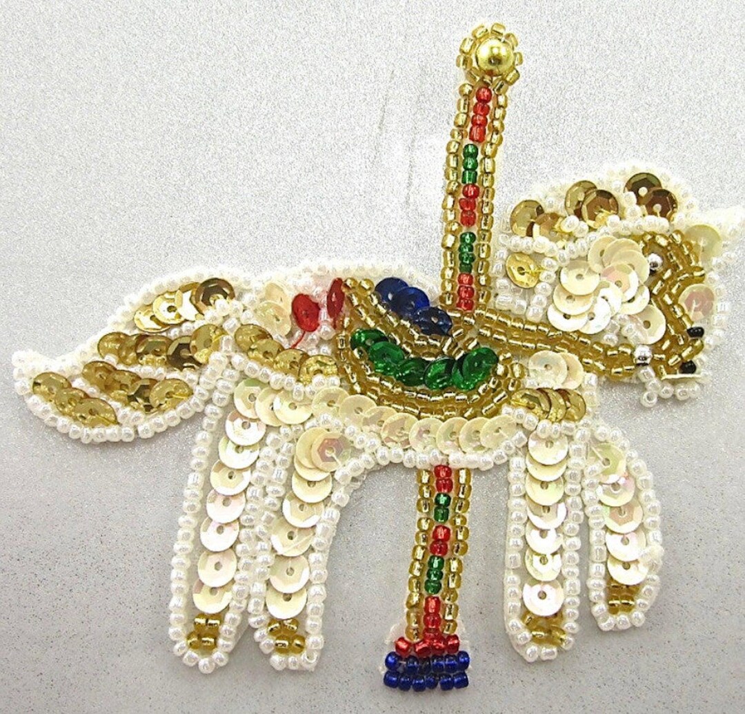 Carousel Horse Appliqué With Multi-colored Sequins and Beads 4"" X 3.25 ...