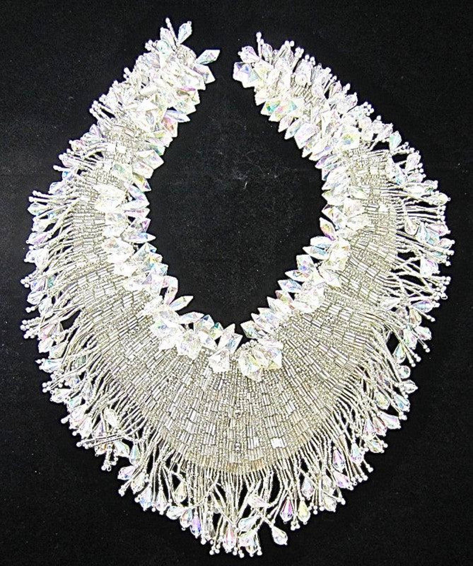Designer Motif Neck Line Exquisite Silver and Iridescent Beads 12"x 10 ...