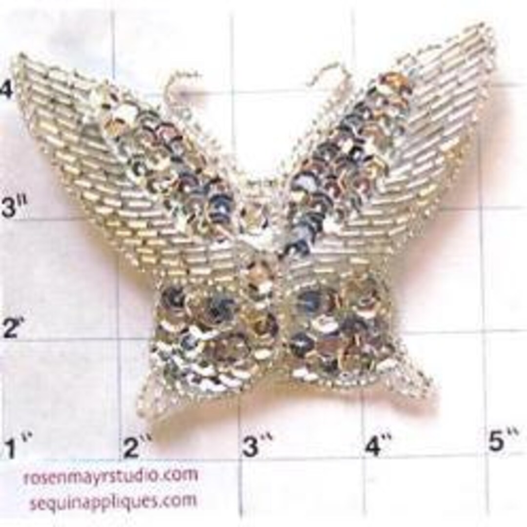 Butterfly Silver Sequins and Beads 4" X 3" - Etsy